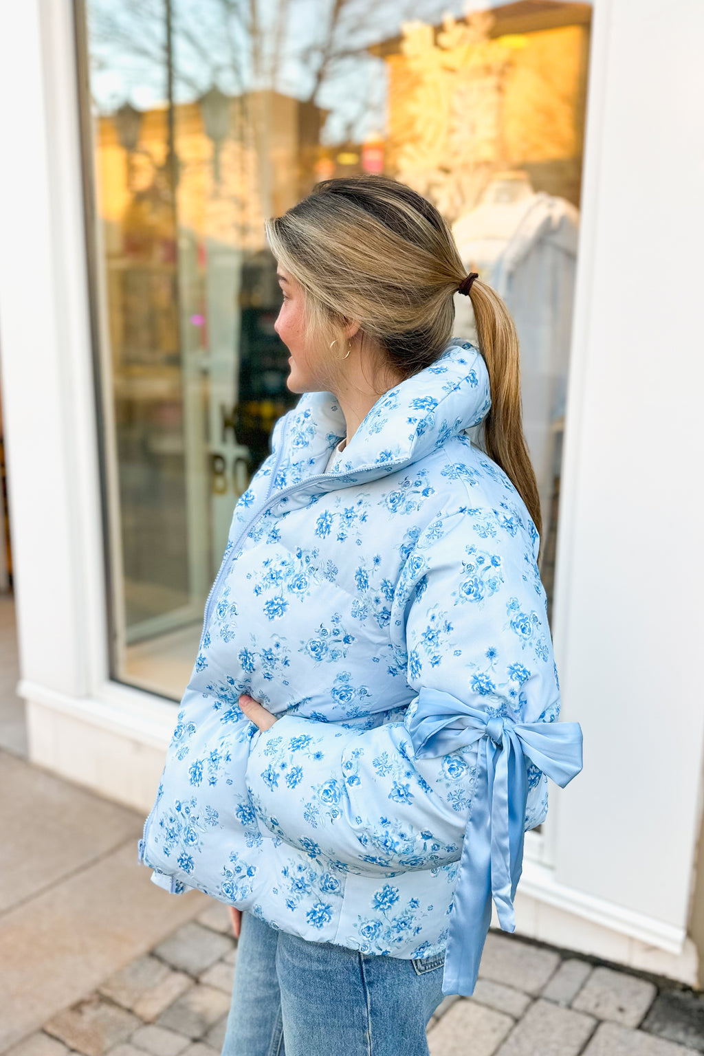 Hot Pink Floral Puffer Jacket With Bows - Kendry Collection Boutique